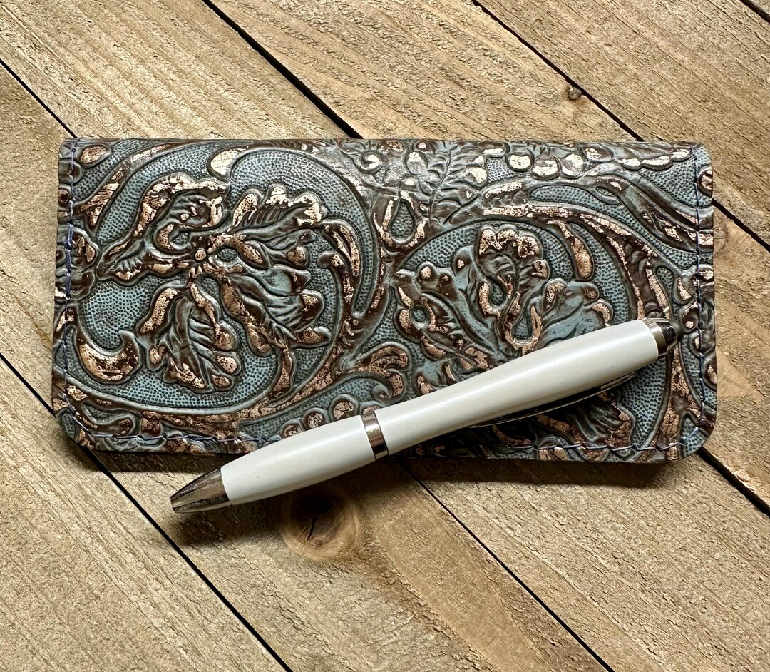 Western Genuine Leather Checkbook Cover, Blue Leather Duplicate ...