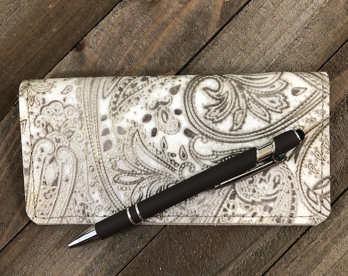 Genuine Leather Checkbook Cover, Handmade Paisley Leather Checkbook ...