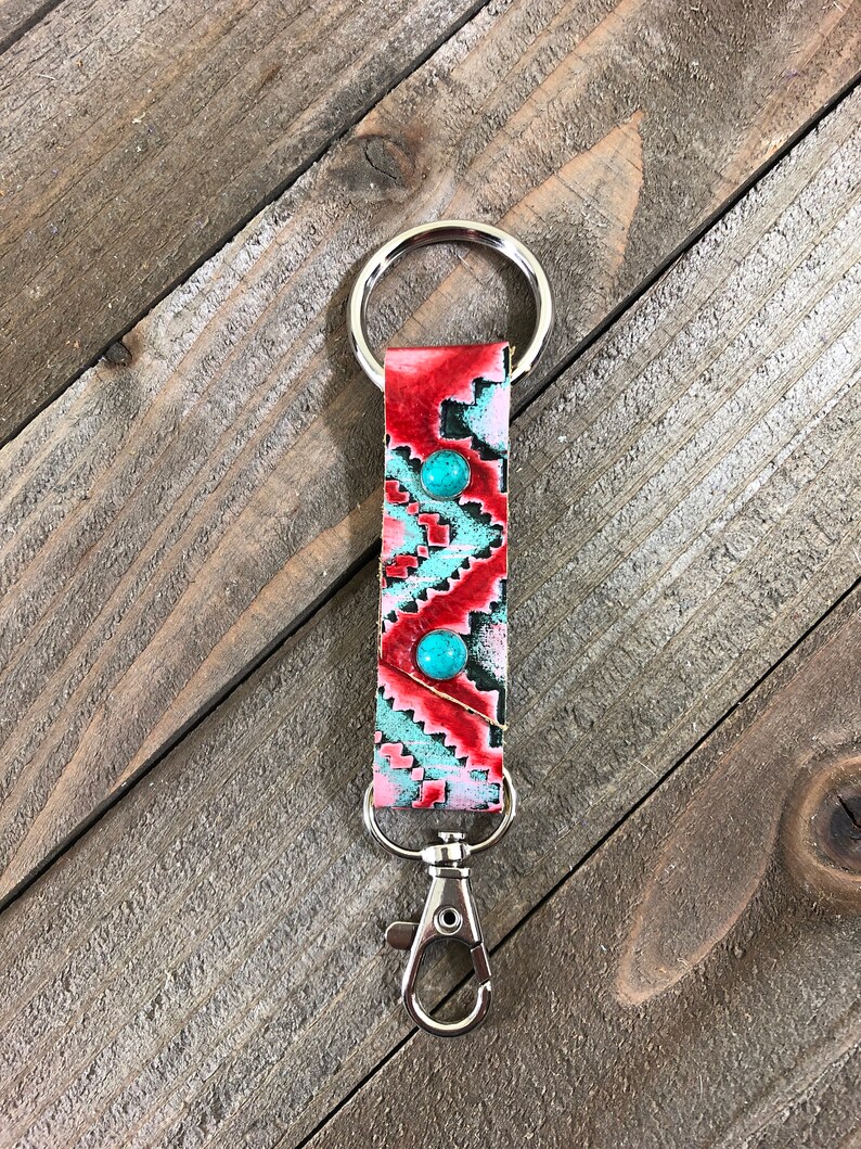 Genuine Leather Key Fob, Southwestern Keychain, Western Leather ...