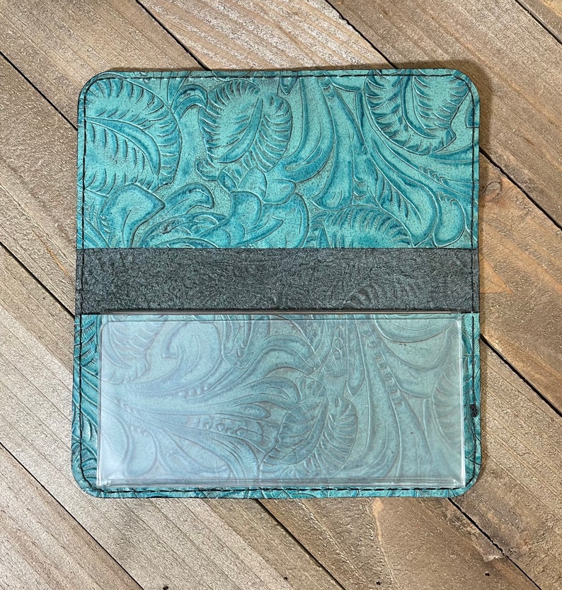 Genuine Leather Checkbook Cover, Handmade Blue Leather Checkbook Cover ...
