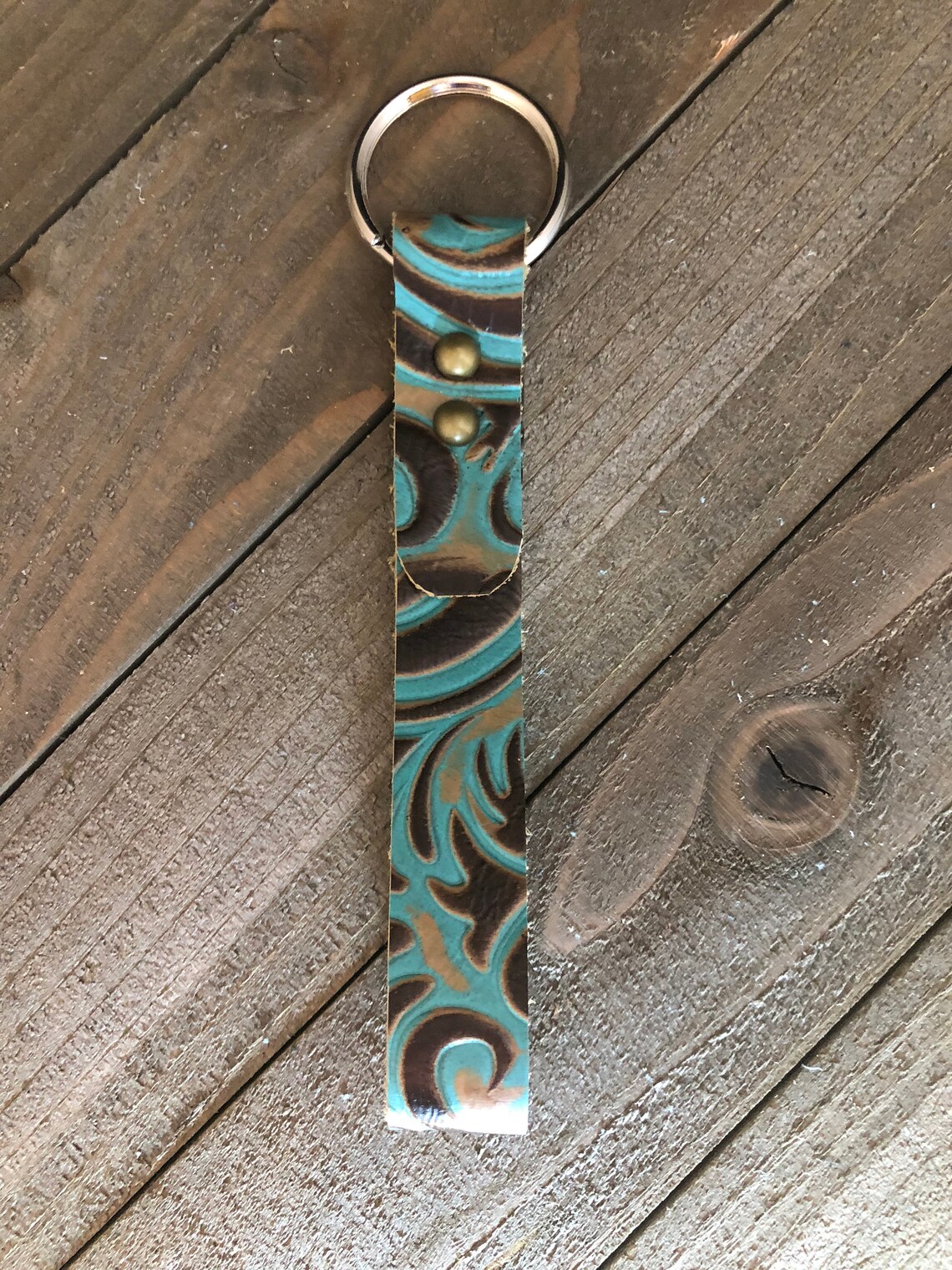 Genuine Leather Keychain Leather Western Embossed Keychain - Etsy