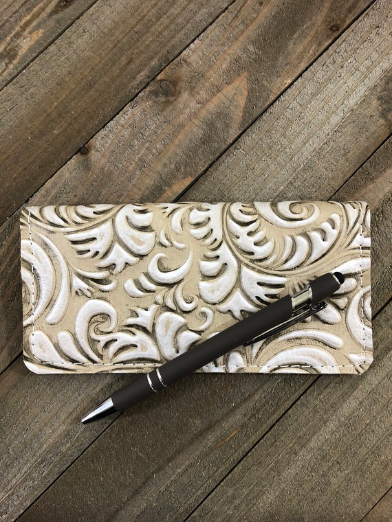 Genuine Leather Checkbook Cover White and Gray Checkbook | Etsy