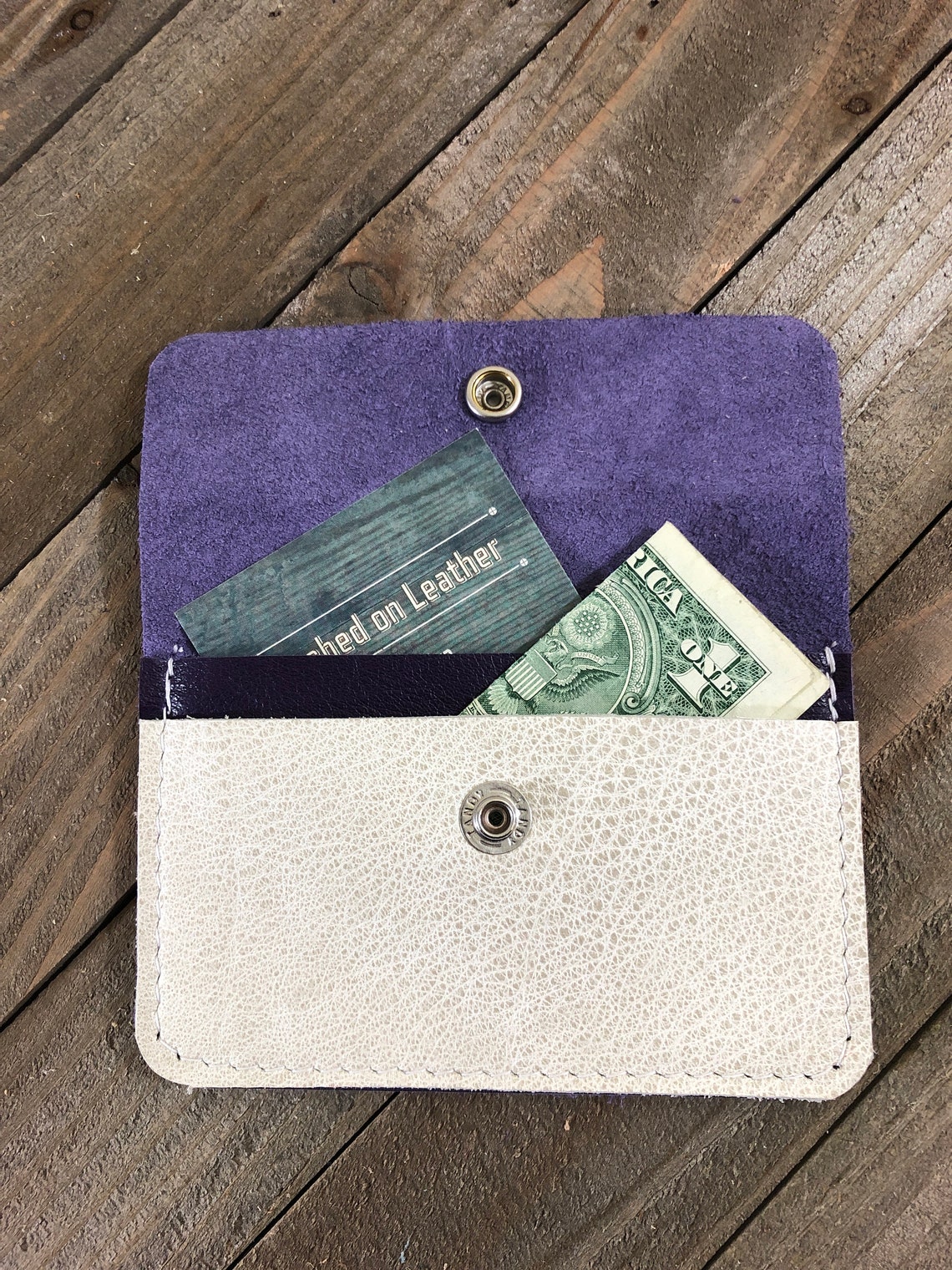 Violet Leather Coin Purse, Handmade Genuine Leather Business Card ...