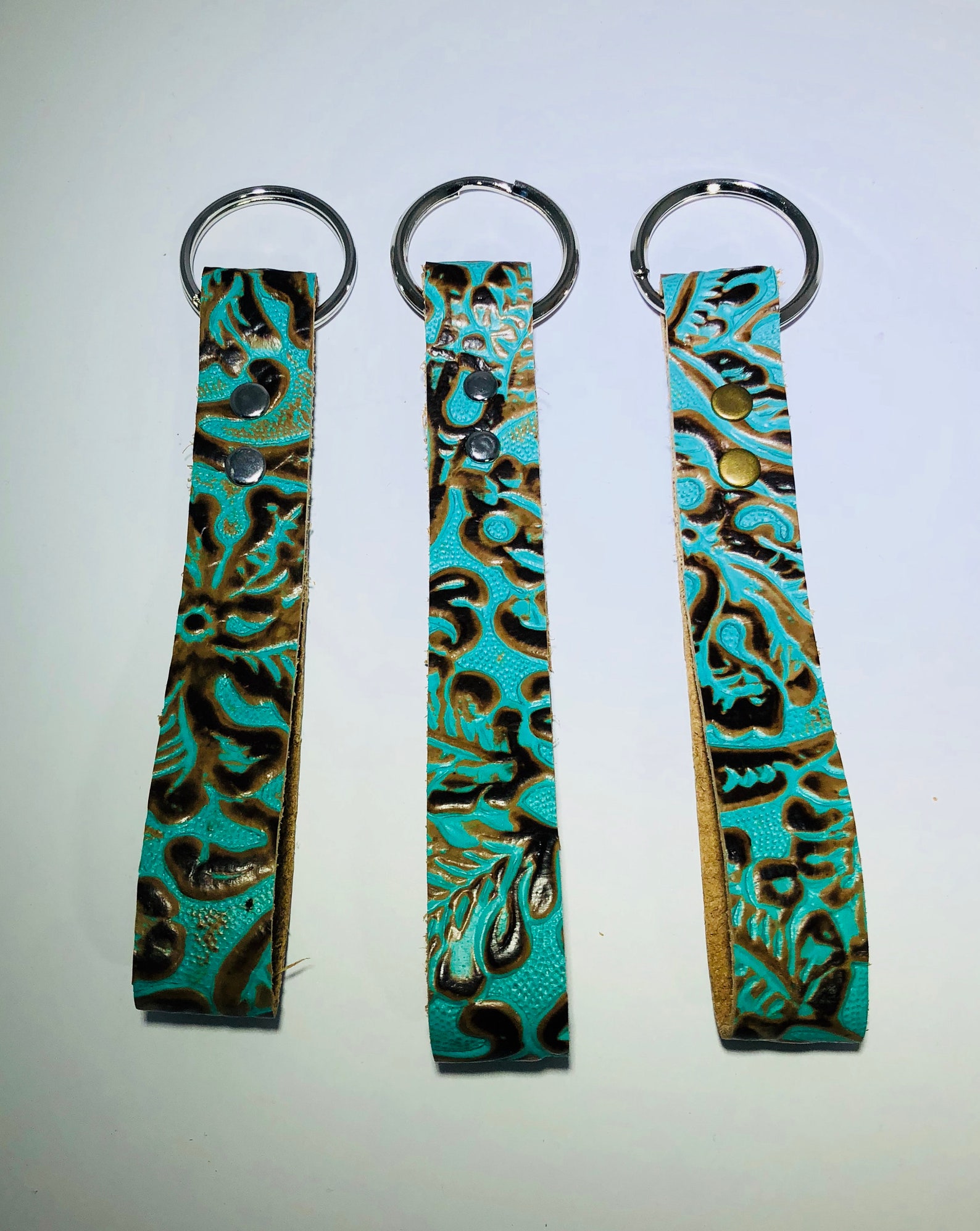 Genuine Leather Keychain Leather Western Floral Embossed | Etsy