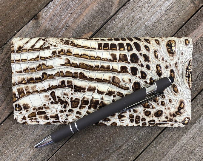 Genuine Leather Checkbook Cover, Embossed Crocodile Checkbook Cover ...