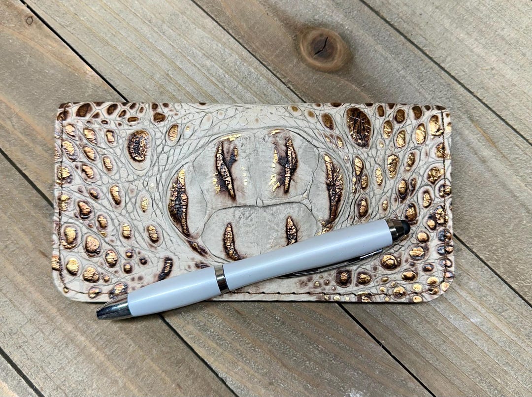 Genuine Leather Checkbook Cover, Embossed Crocodile Checkbook Cover ...