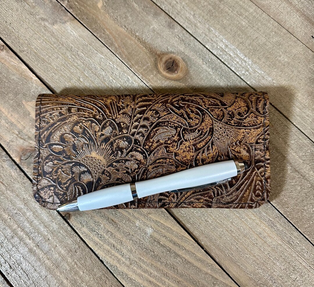Western Genuine Leather Checkbook Cover, Brown Leather Duplicate ...