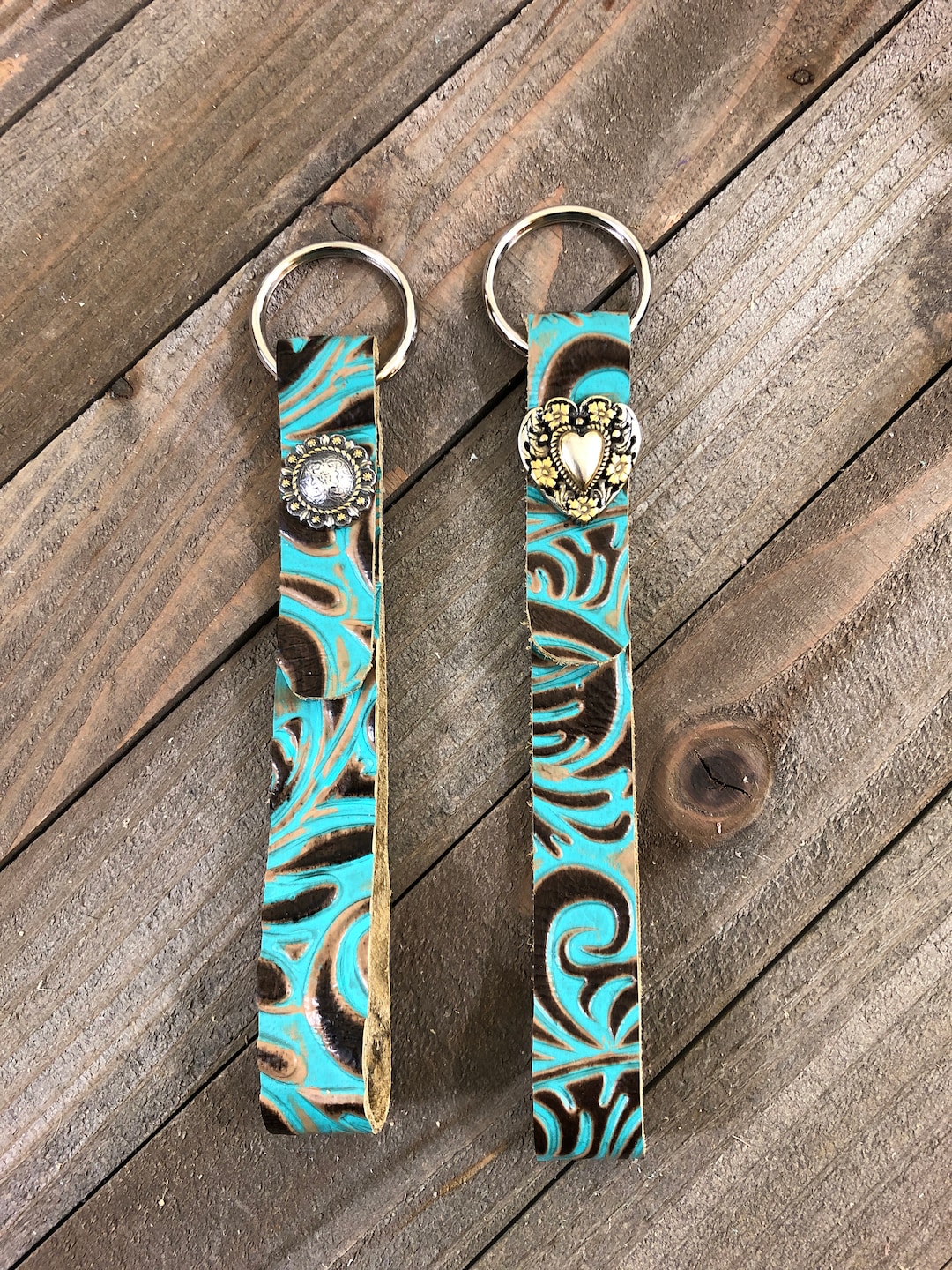 Handmade Leather Keychain: Western Floral Embossed Key Fob - Etsy