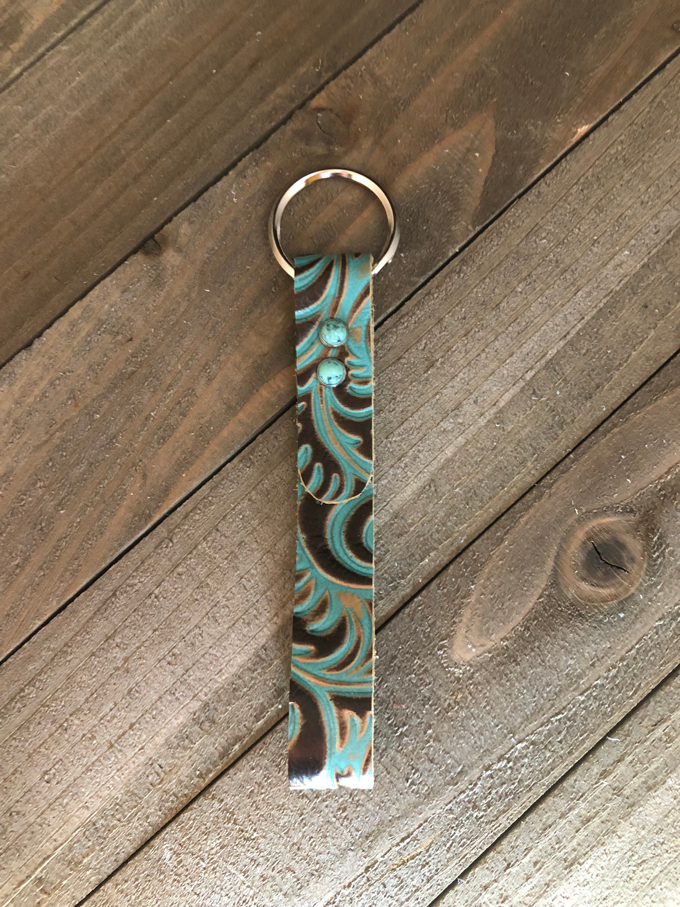 Genuine Leather Keychain Leather Western Embossed Keychain - Etsy