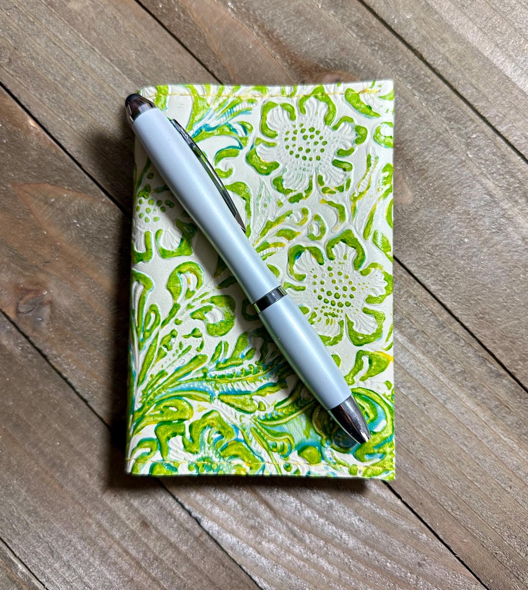 Genuine Hand Painted Italian Leather Mini Notebook, Floral Print Mini ...