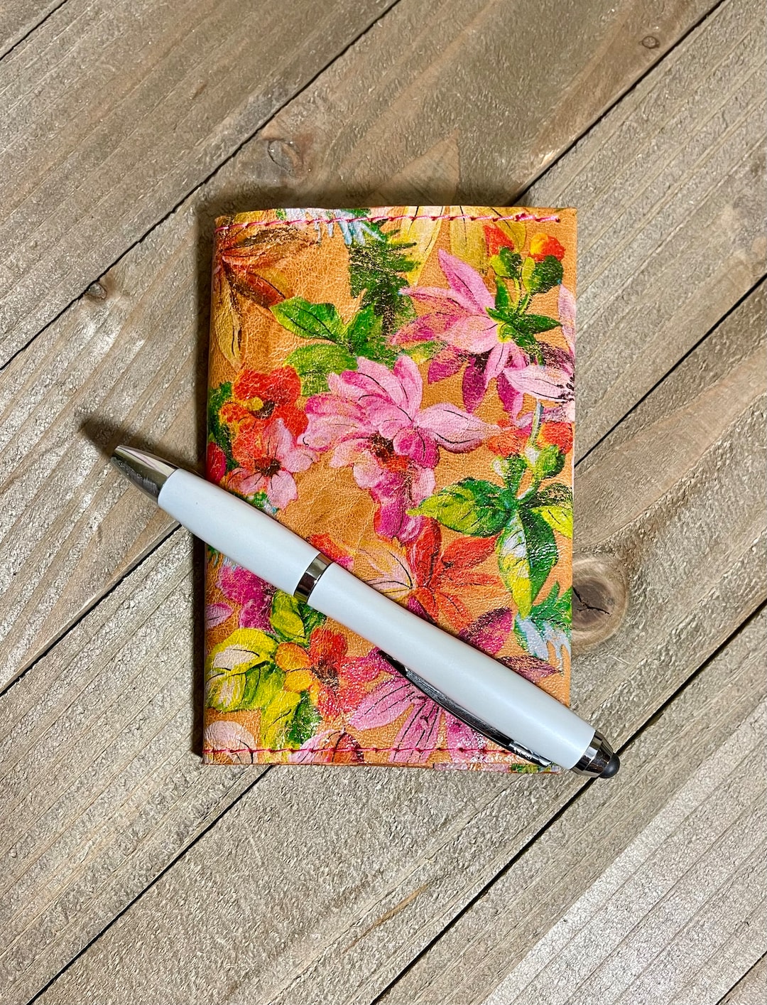Genuine Italian Leather Mini Notebook, Floral Print Mini Journal - Etsy