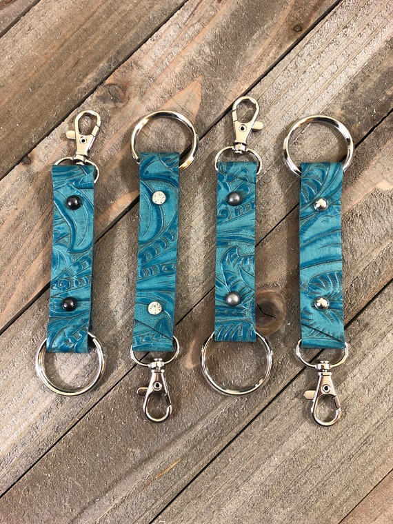 Genuine Blue Leather Key Fob Leather Key Fob Western Leather | Etsy