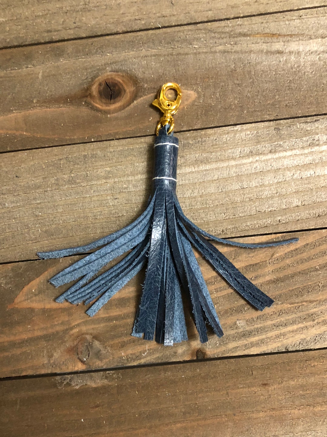 Leather Tassel Keychain, Handmade Blue Leather Keychain, Leather Purse ...
