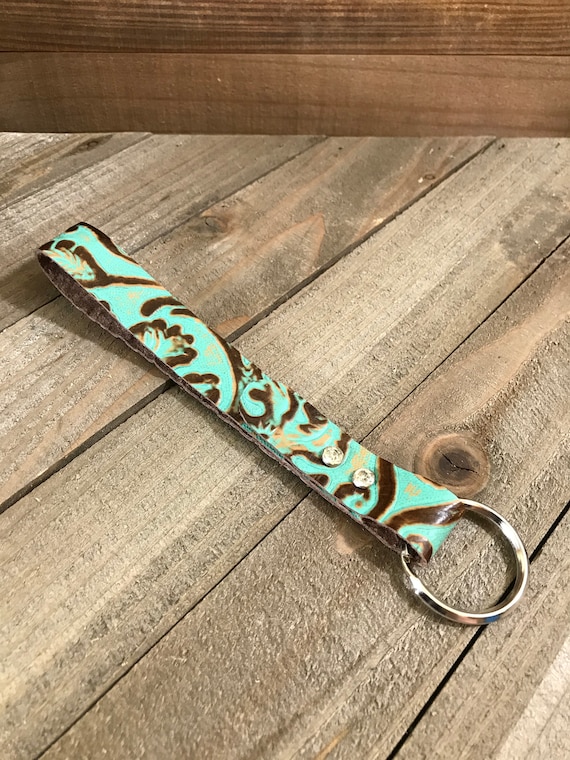Green and Brown Western Leather Keychain Distressed Leather | Etsy