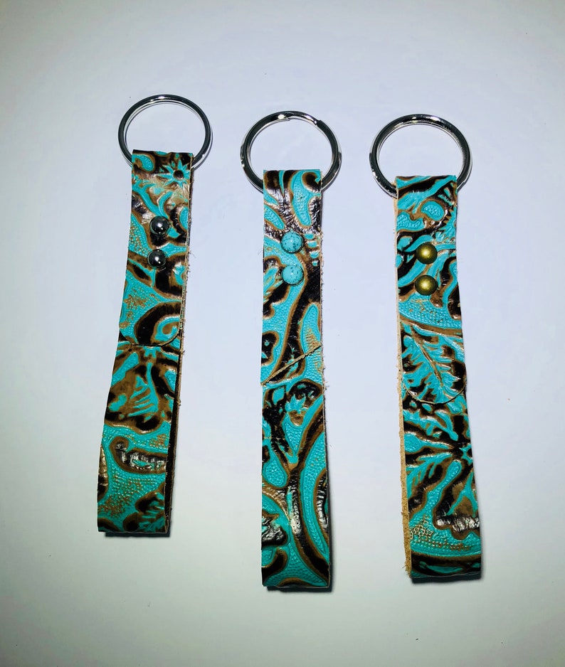 Genuine Leather Keychain Leather Western Floral Embossed - Etsy