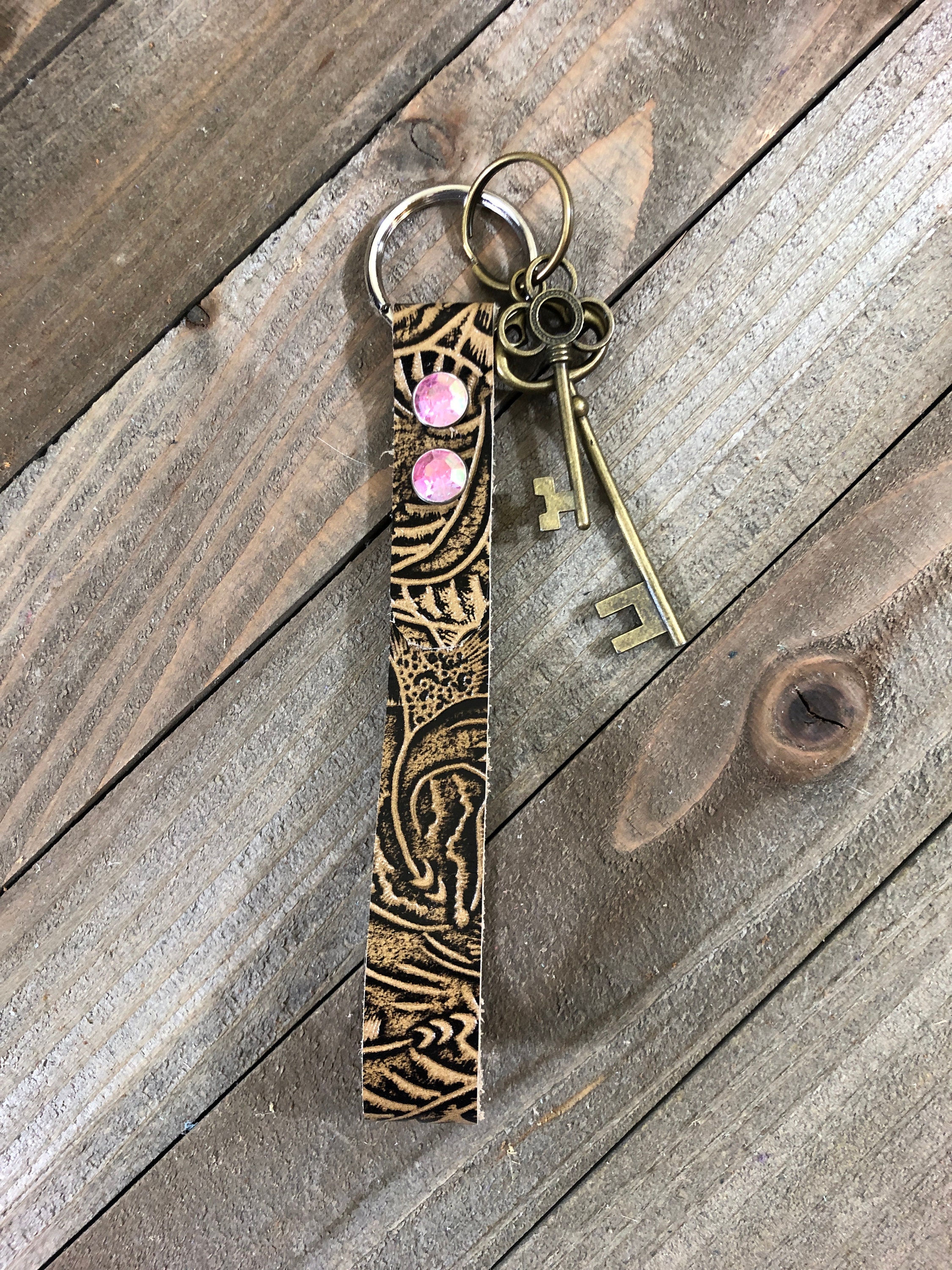 Genuine Leather Keychain Leather Western Floral Embossed | Etsy