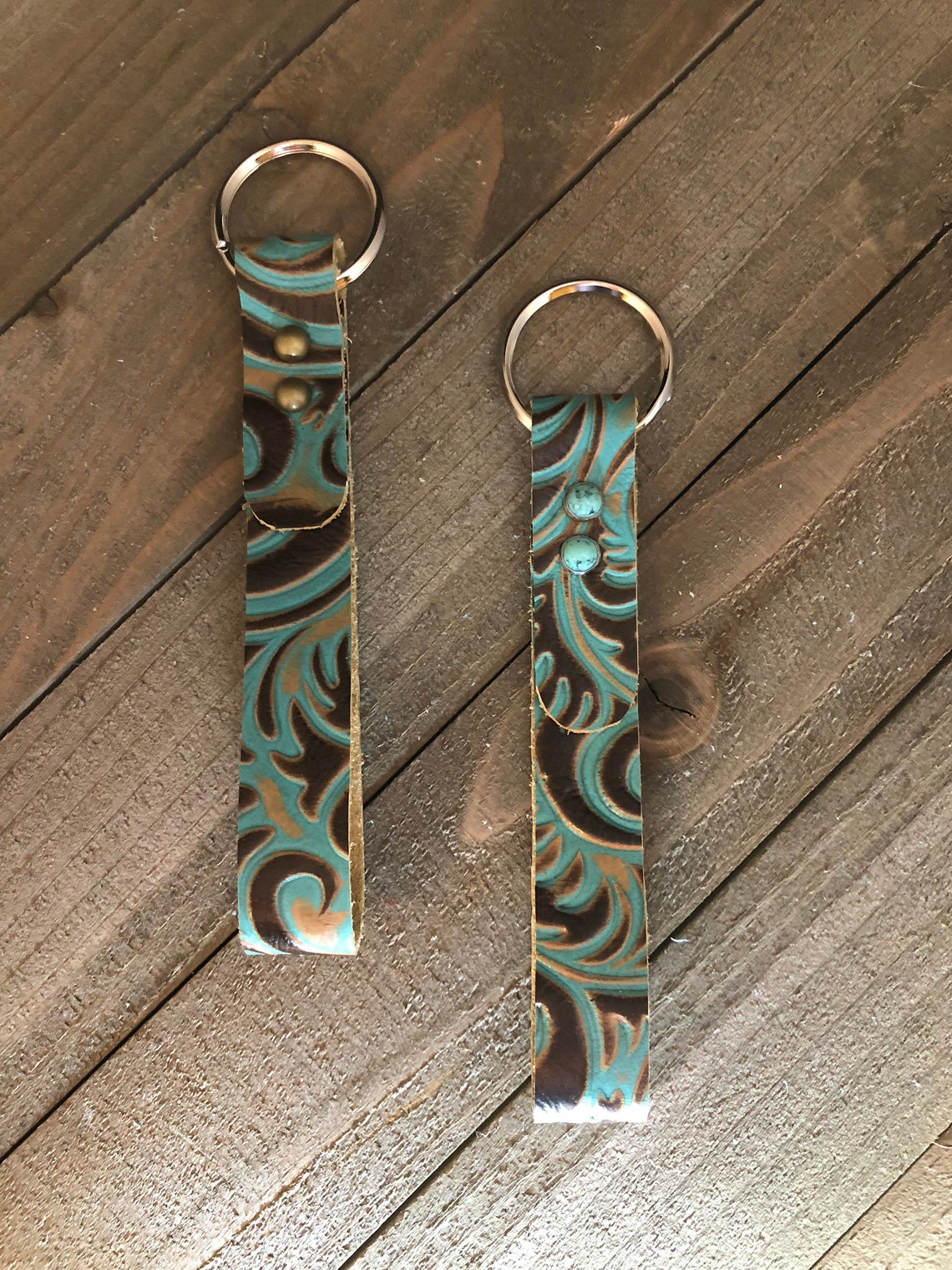 Genuine Leather Keychain, Leather Western Embossed Keychain, Leather ...