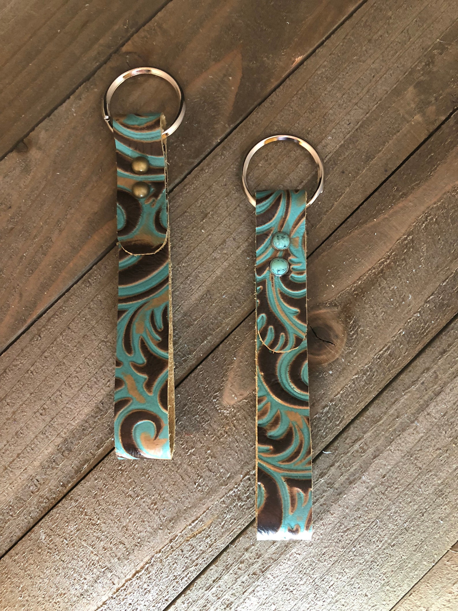 Genuine Leather Keychain Leather Western Embossed Keychain - Etsy