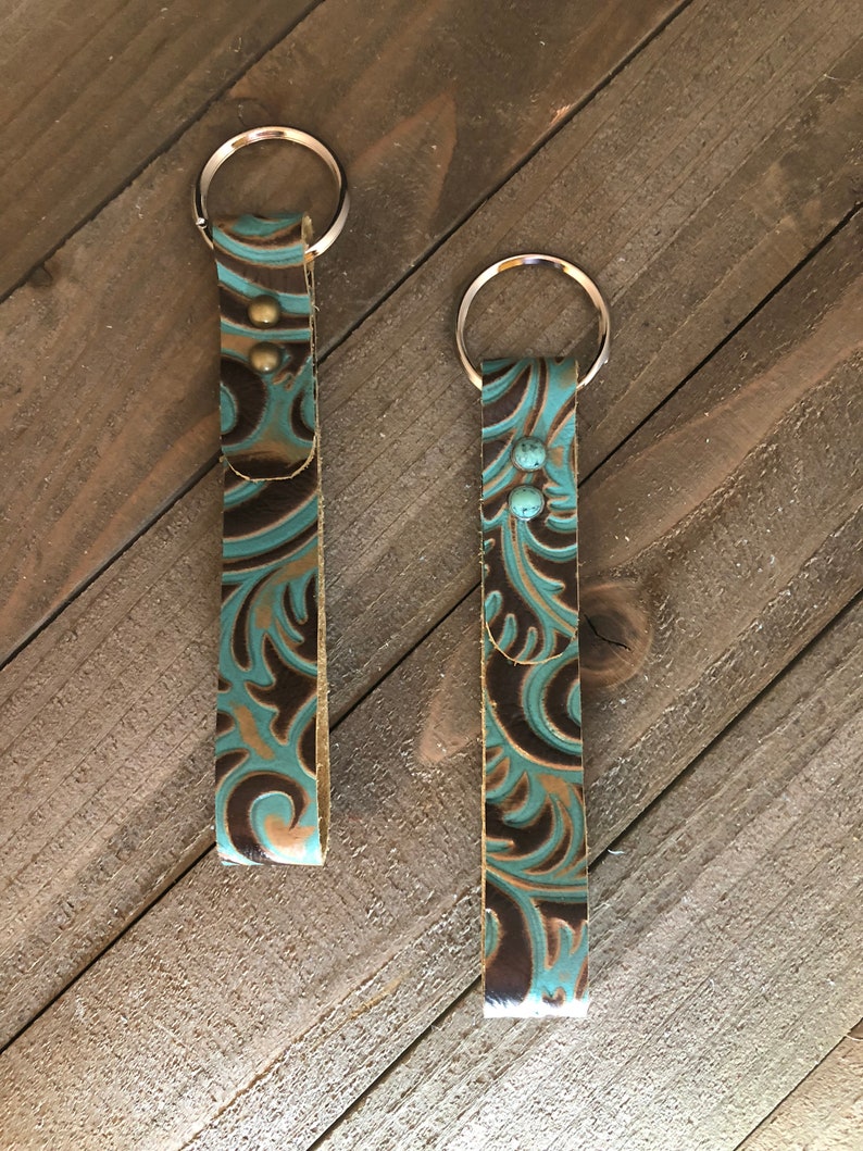 Genuine Leather Keychain Leather Western Embossed Keychain - Etsy