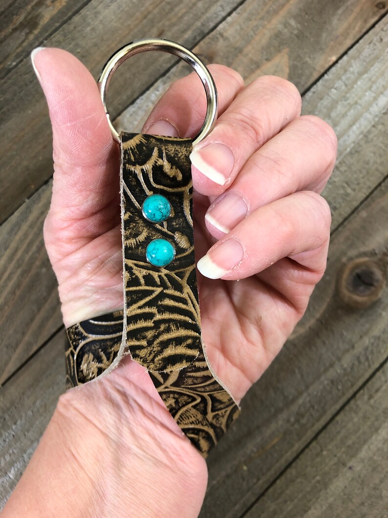 Genuine Leather Keychain, Leather Western Floral Embossed Keychain ...