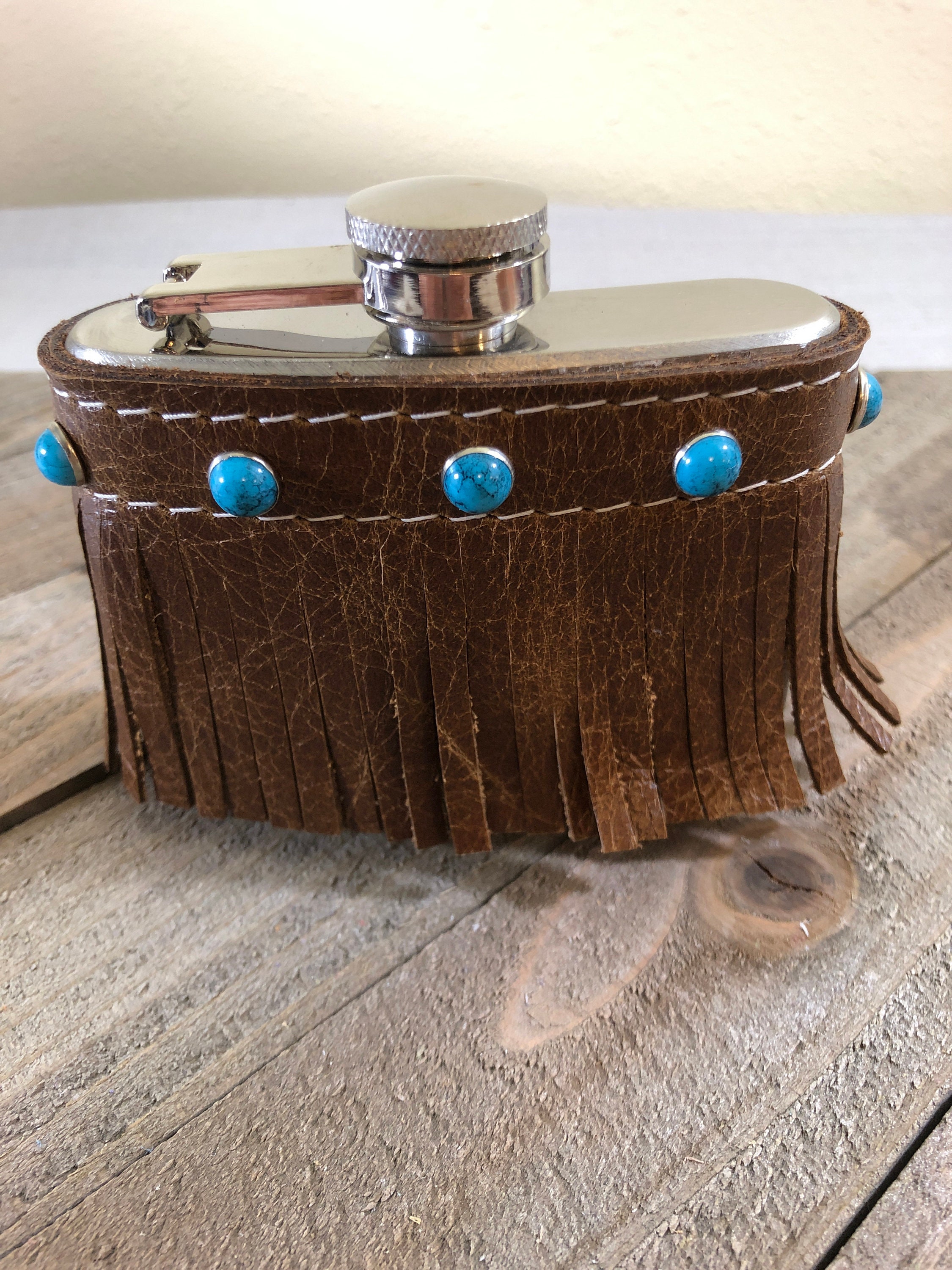Genuine Leather Flask 4 OZ Stainless Steel Flask With Fringed - Etsy