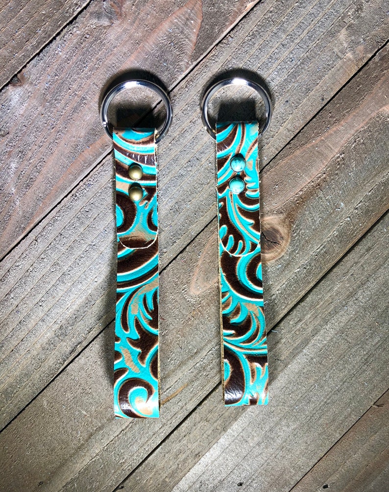 Genuine Leather Keychain Leather Western Embossed Keychain - Etsy