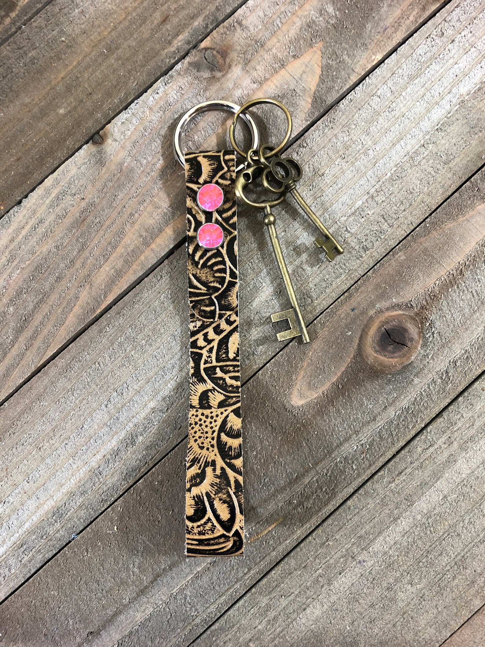 Genuine Leather Keychain, Leather Western Floral Embossed Keychain ...