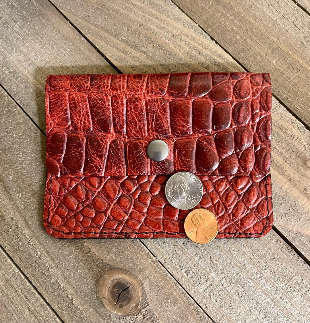 Red Gator Embossed Leather Coin Purse, Handmade Genuine Leather ...
