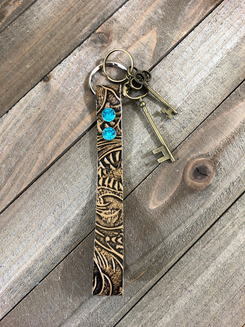 Genuine Leather Keychain Leather Western Floral Embossed - Etsy