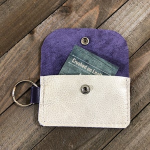 Violet Leather Business Card Keychain, Genuine Leather Coin Purse ...