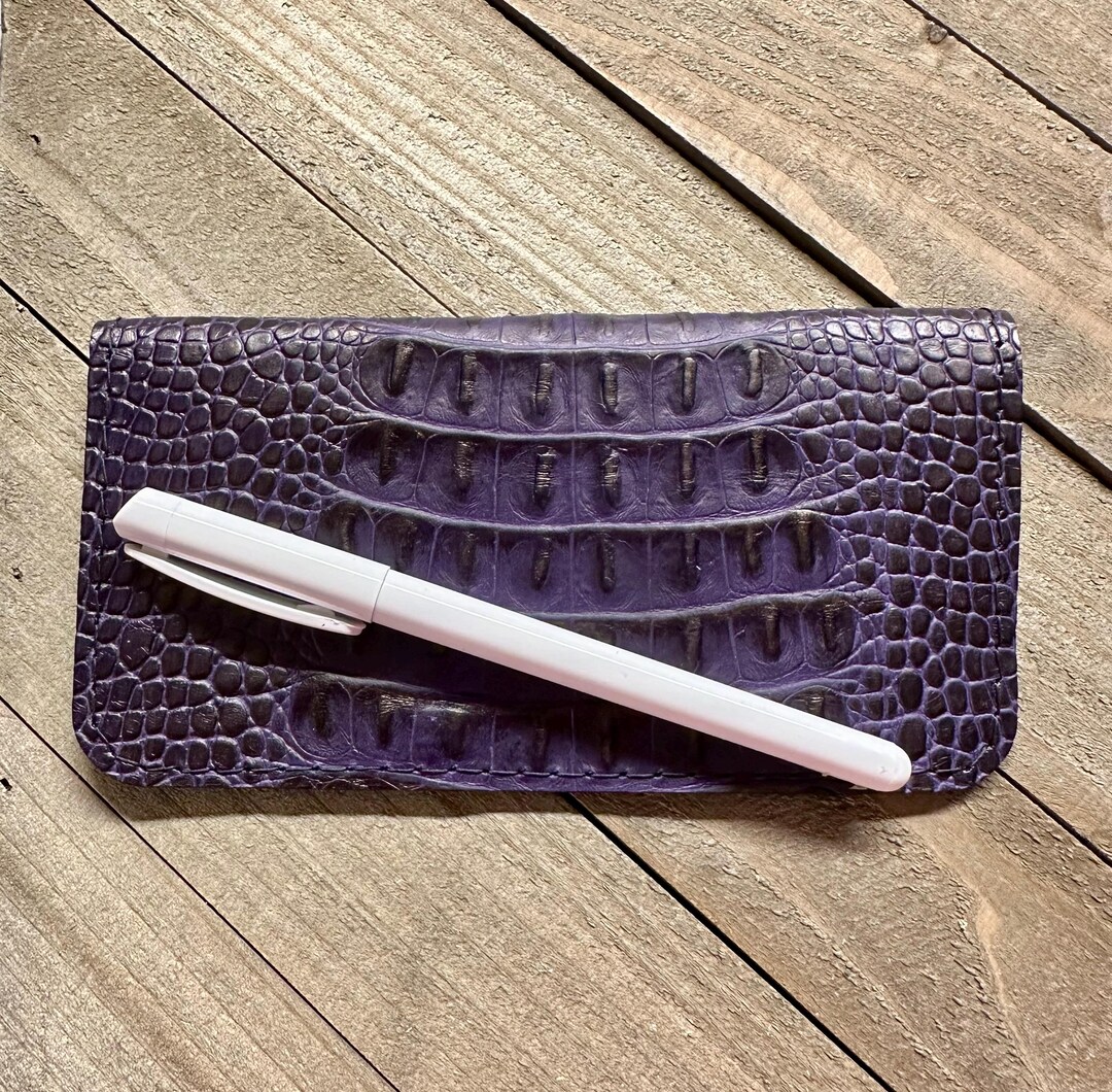Genuine Italian Leather Checkbook Cover, Embossed Crocodile Checkbook ...