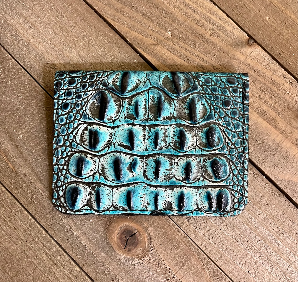 Blue Gator Embossed Leather Coin Purse, Handmade Genuine Leather ...