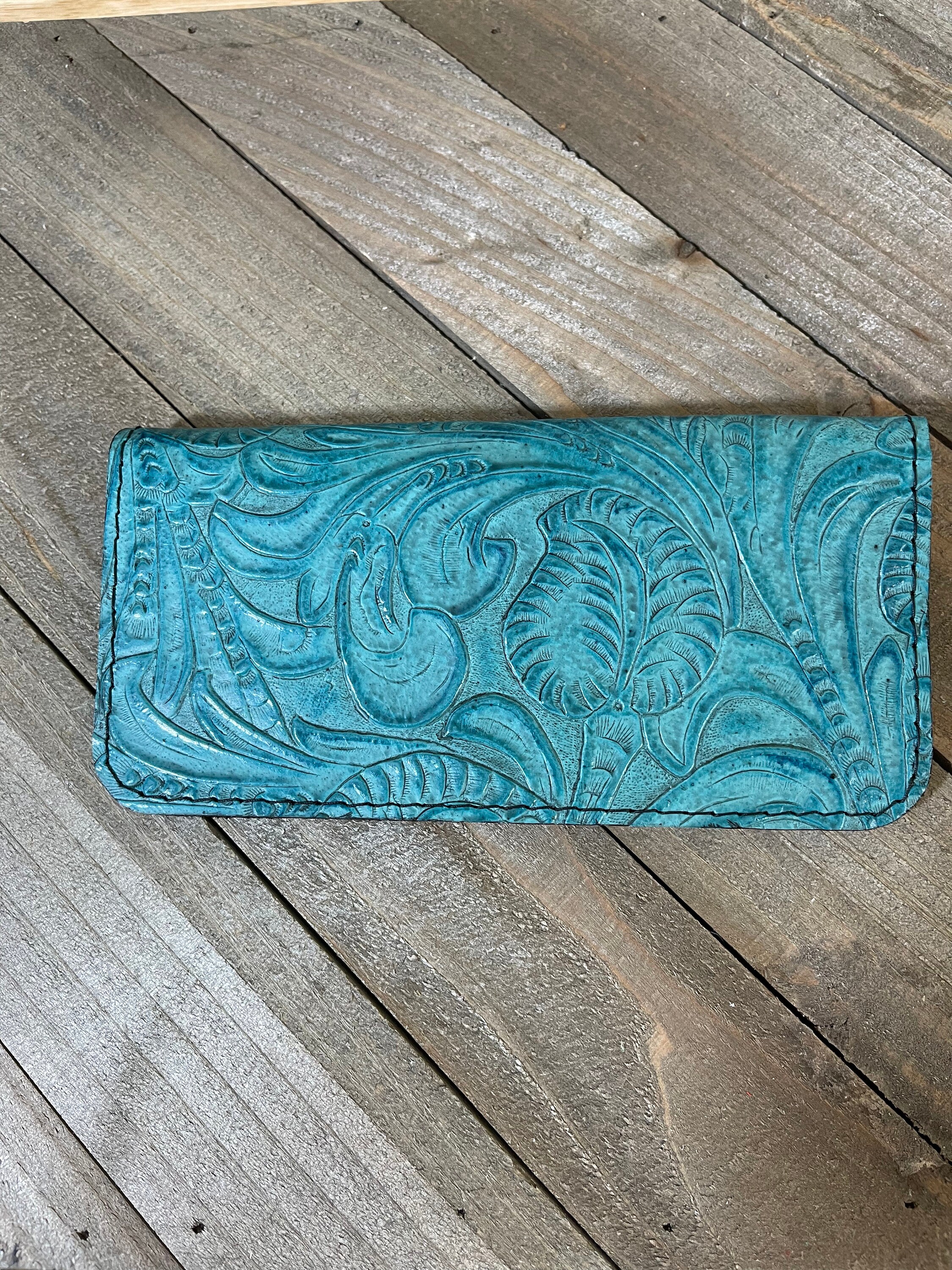 Genuine Leather Checkbook Cover, Handmade Blue Leather Checkbook Cover ...
