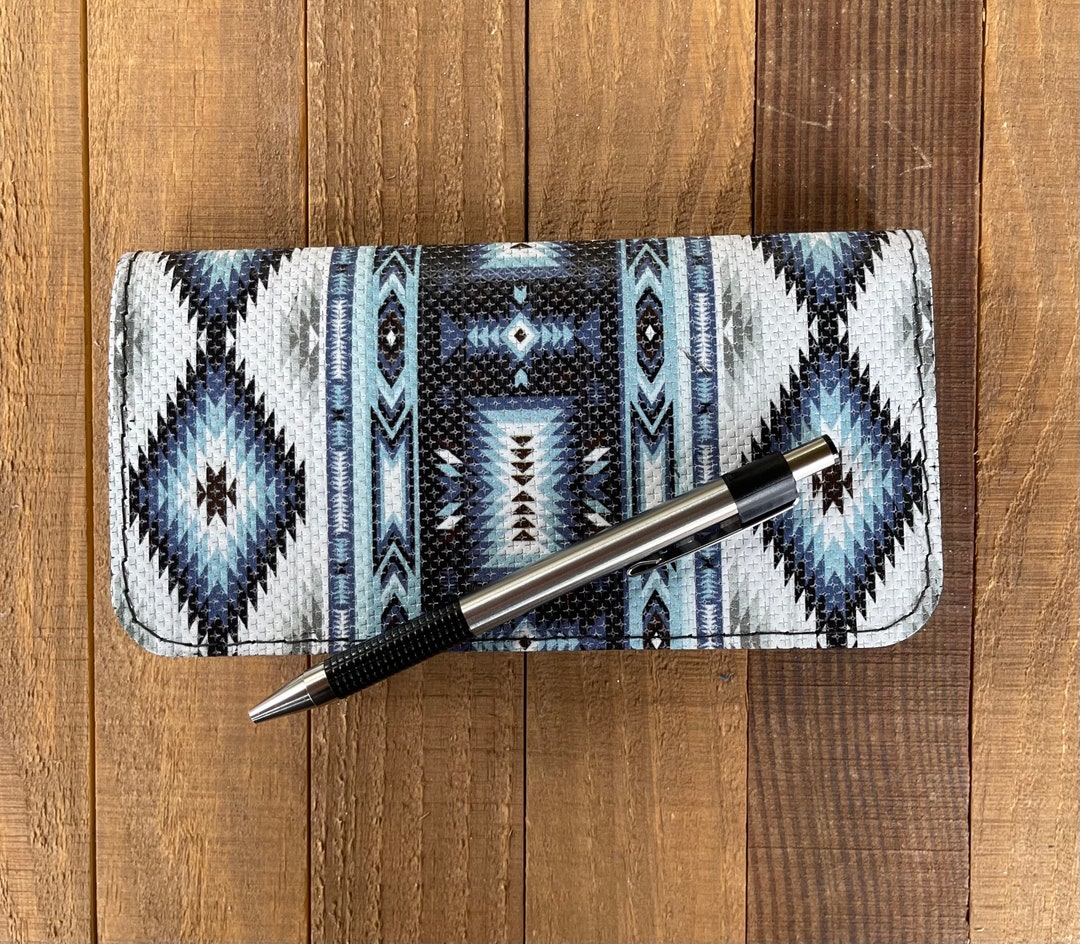 Western Genuine Leather Checkbook Cover, Navajo Print Leather Checkbook ...