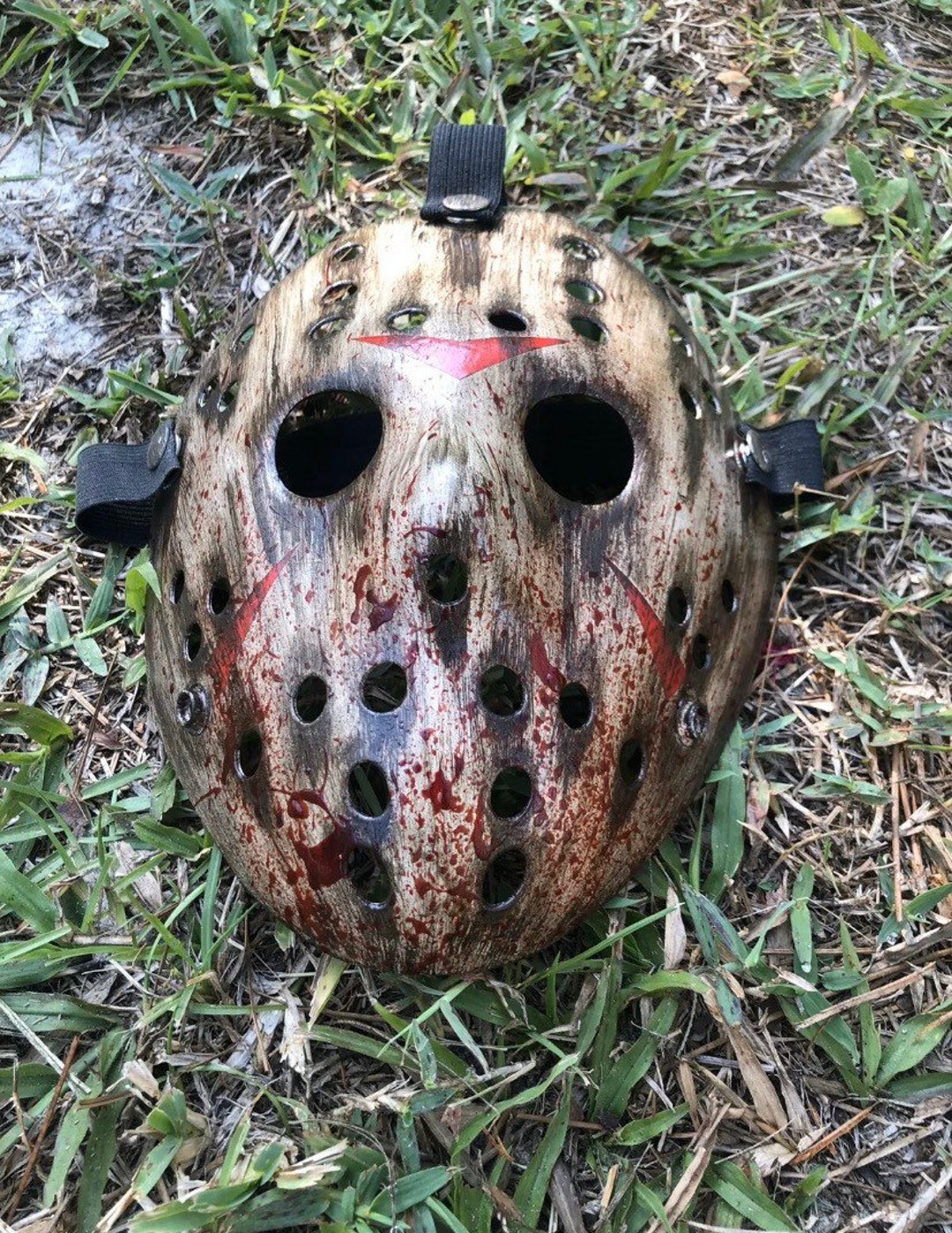 Custom Hand Painted Jason Mask - Wood Design, Blood Splatter - Etsy