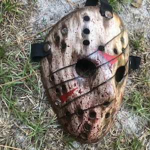 Custom Hand Painted Jason Mask - Wood Design, Slashes - Etsy