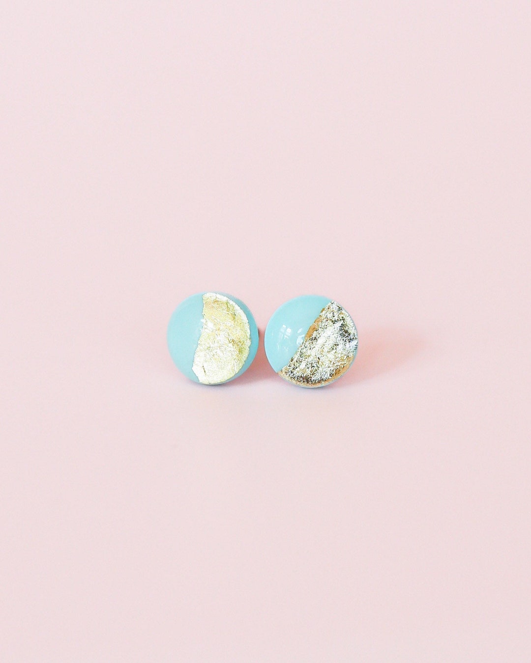 Gold Mint Stud Earrings, 8mm Delicate Surgical Steel Studs ...