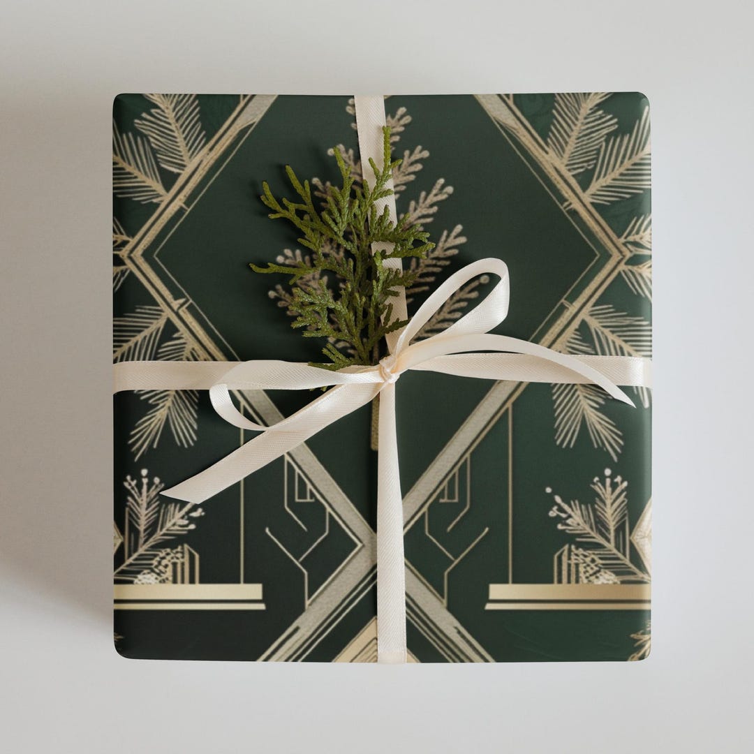 Luxury Green & Gold Art Deco Wrapping Paper | Elegant Christmas Gift ...