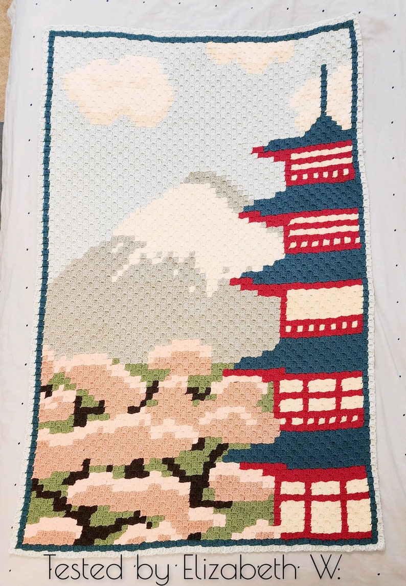 Mount Fuji C2C Crochet Pattern | Cherry Blossoms Blanket | Chureito ...