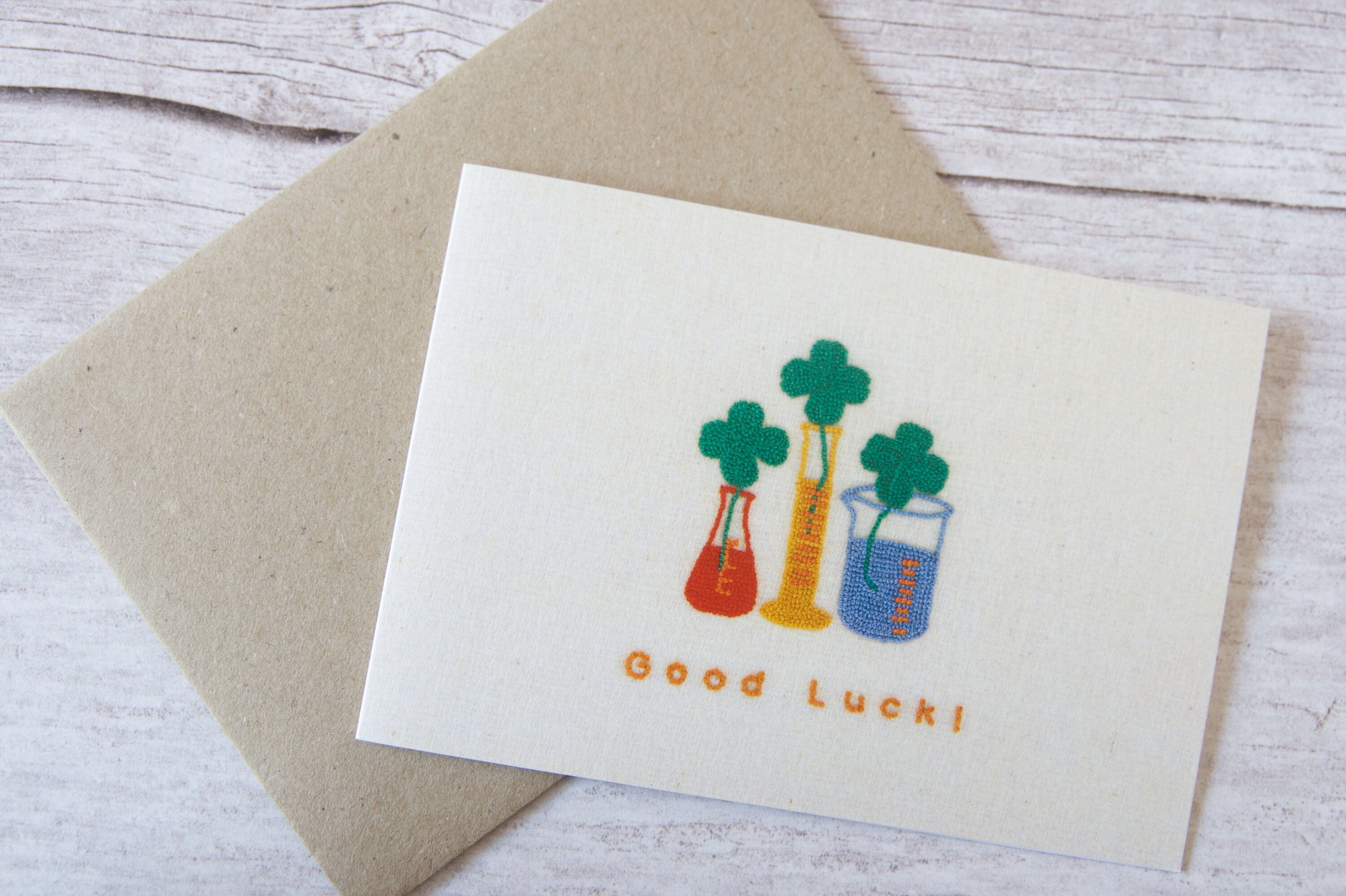 Good Luck Erlenmeyer Flask, Graduated Cylinder, Beaker Greeting Card ...