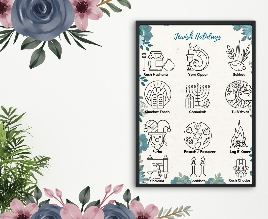 Jewish / Israeli Holiday Calendar, Digital Print, Undated Calender ...