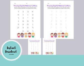 Learning Hebrew-capital & Cursive Letters Tracing and | Etsy
