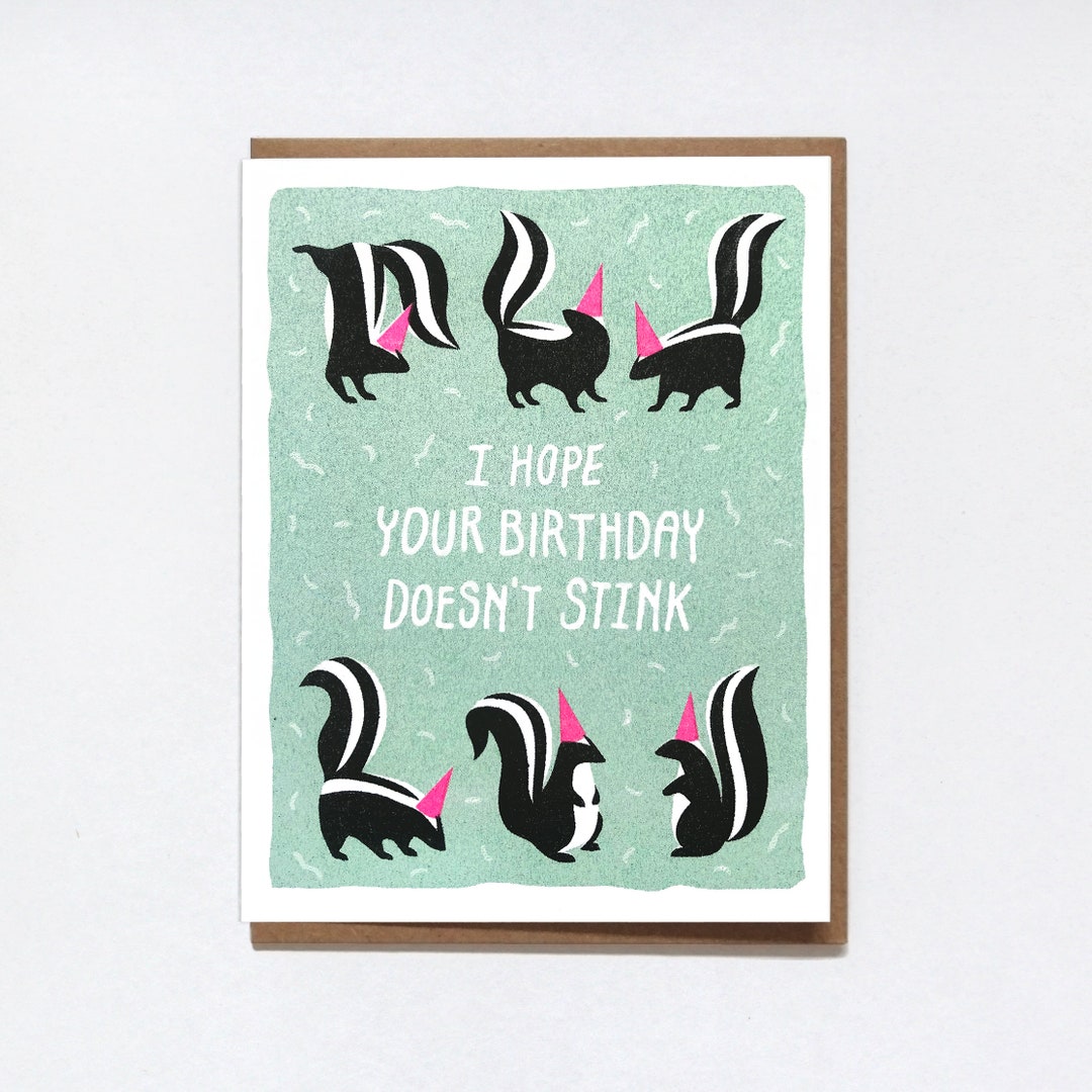 Funny Skunk Birthday Card Risograph Printed Card - Etsy