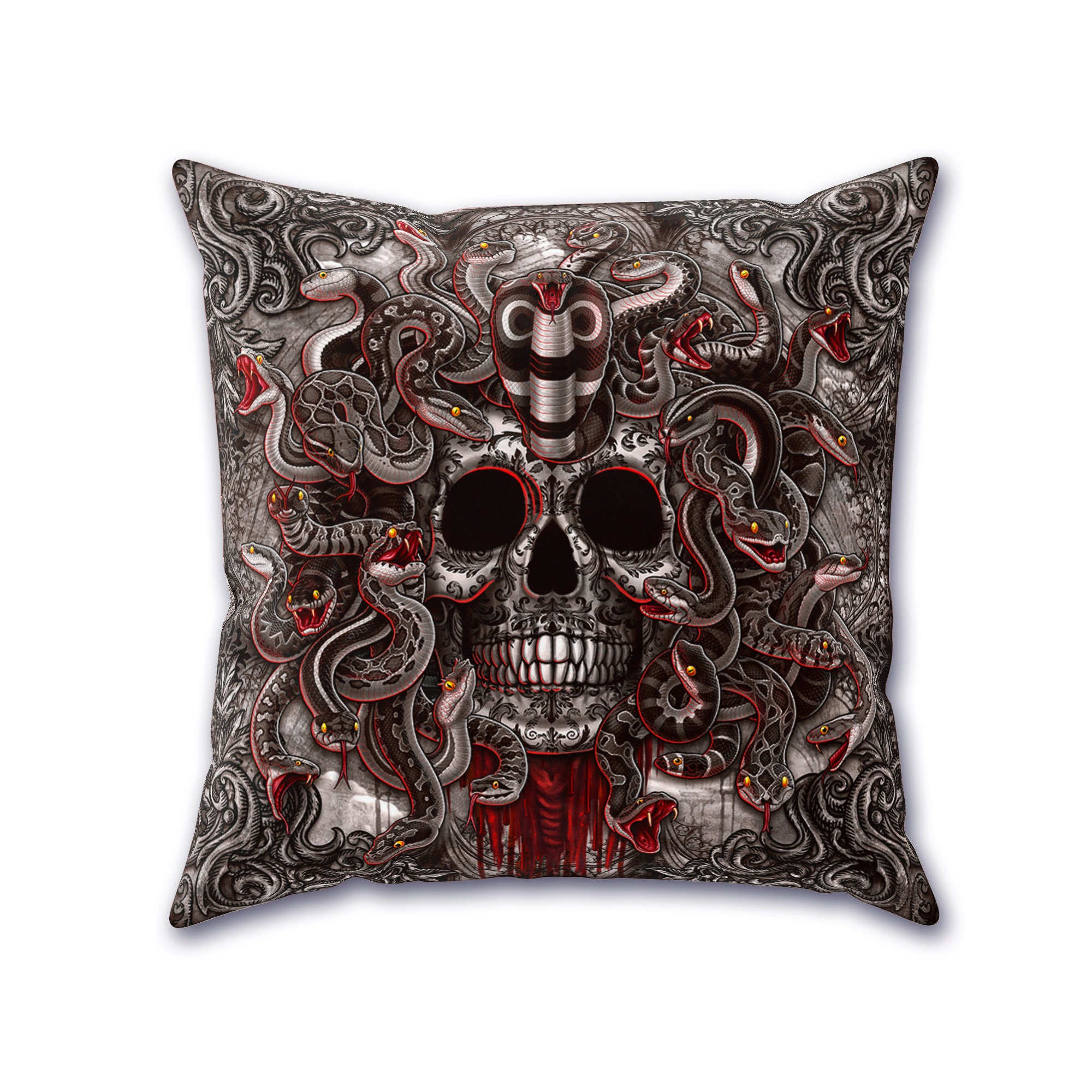 Gothic Throw Pillow Skull Cushion Case Horror Decor Goth Etsy