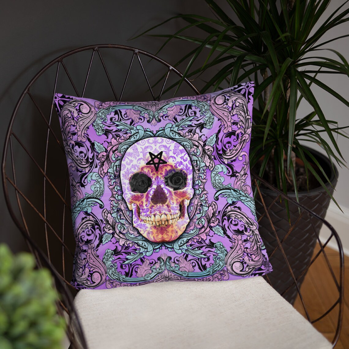 Pastel Goth Throw Pillow Skull Cushion Case Gothic Home Etsy