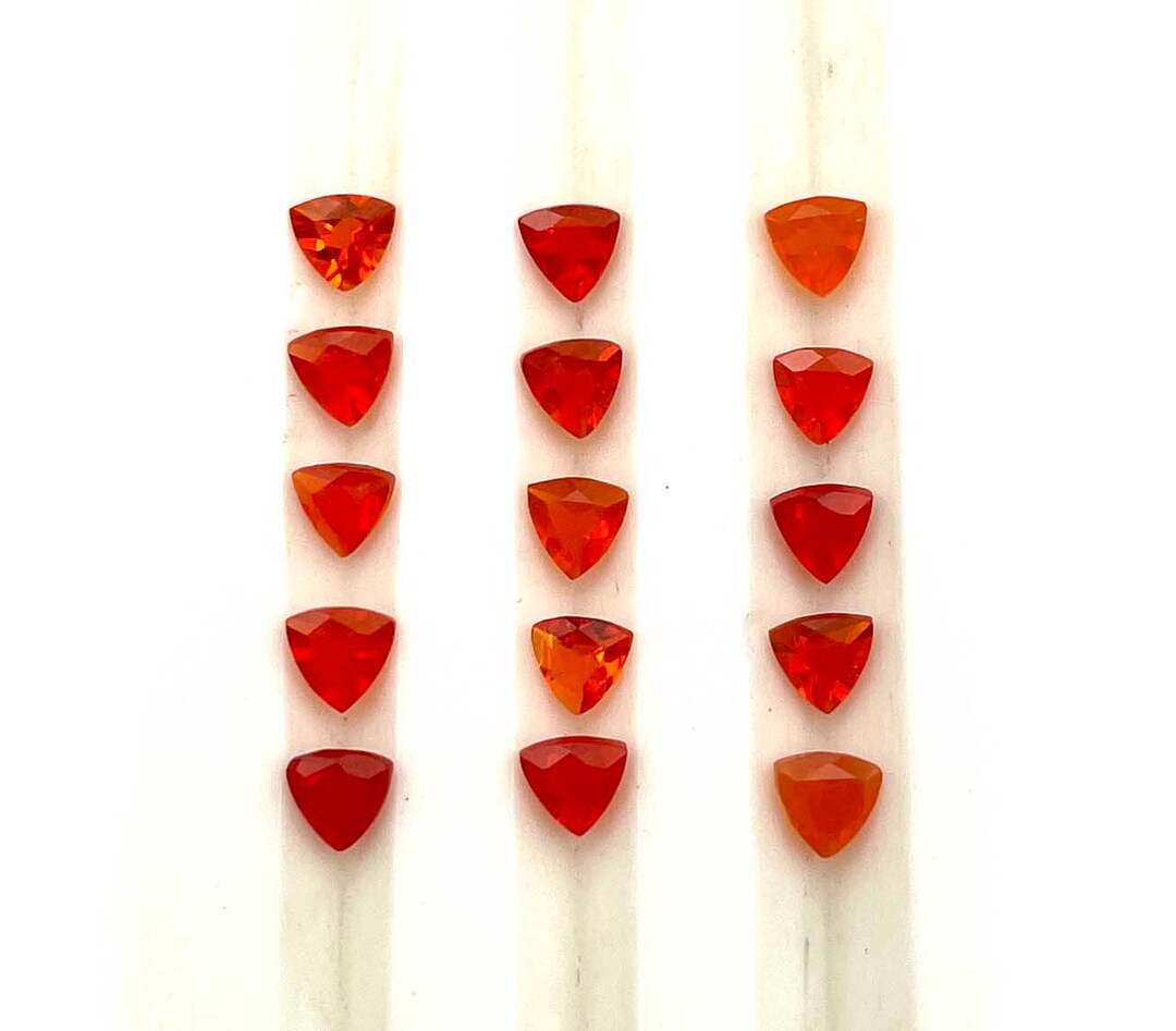 Natural Mexican Fire Opal Trillion Cut Loose Gemstone Lot 44 Pcs 3 MM 3 ...