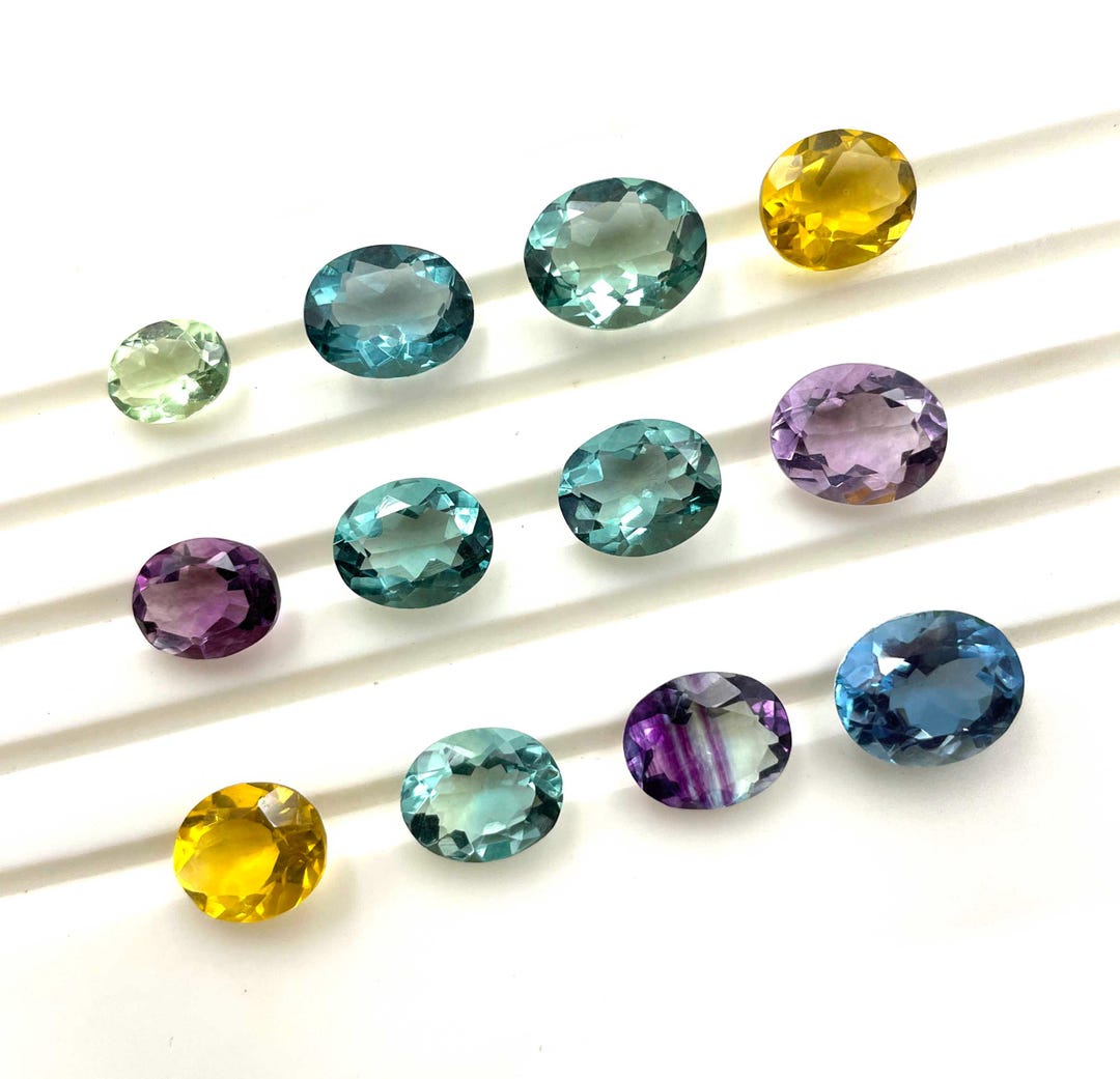 Natural Multi Fluorite Oval Cut Loose Gemstone Lot 4-6 Pcs 6-11 MM 10 ...