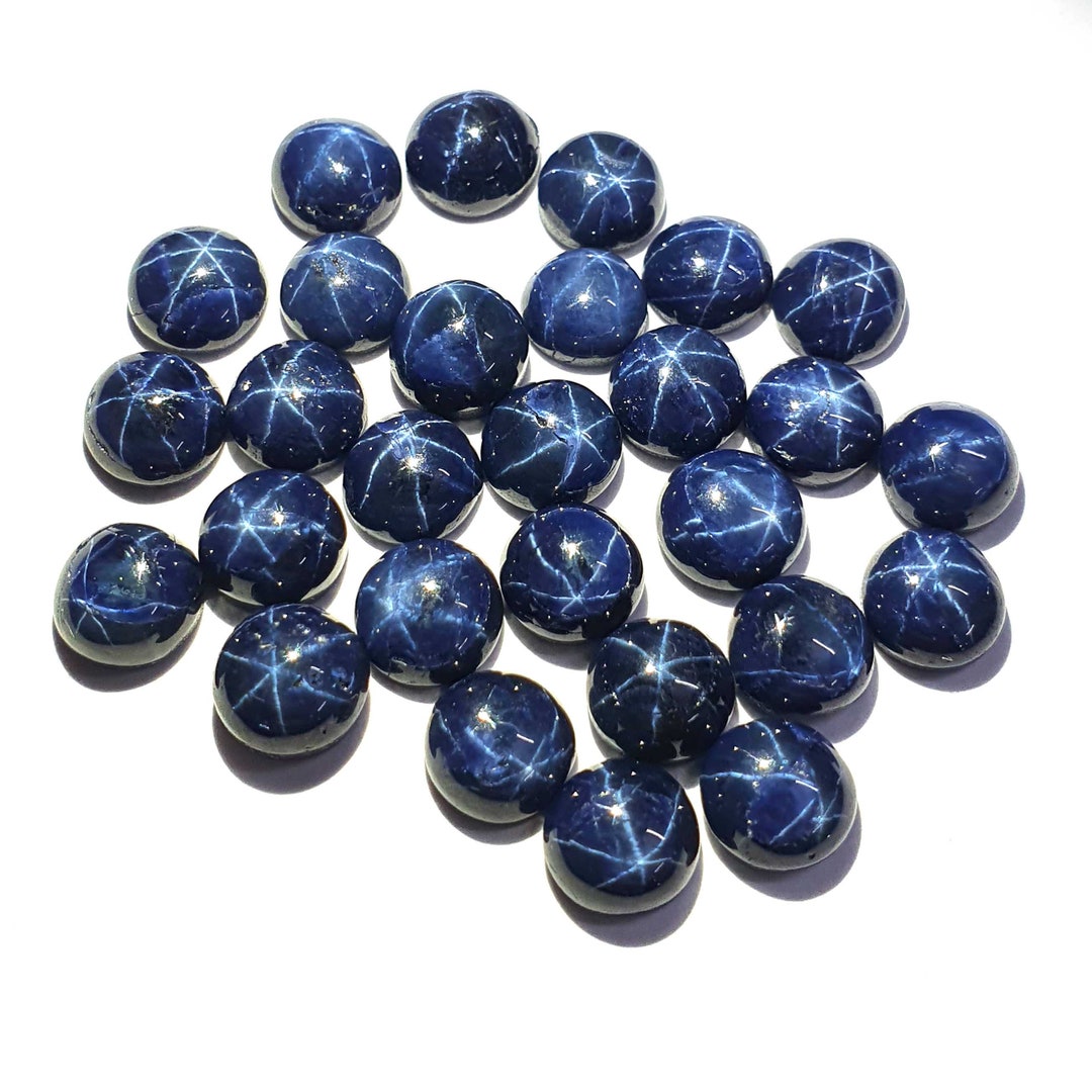 Natural Star Blue Sapphire Round Cabochon Loose Gemstone Lot 8 Pcs 6 MM ...