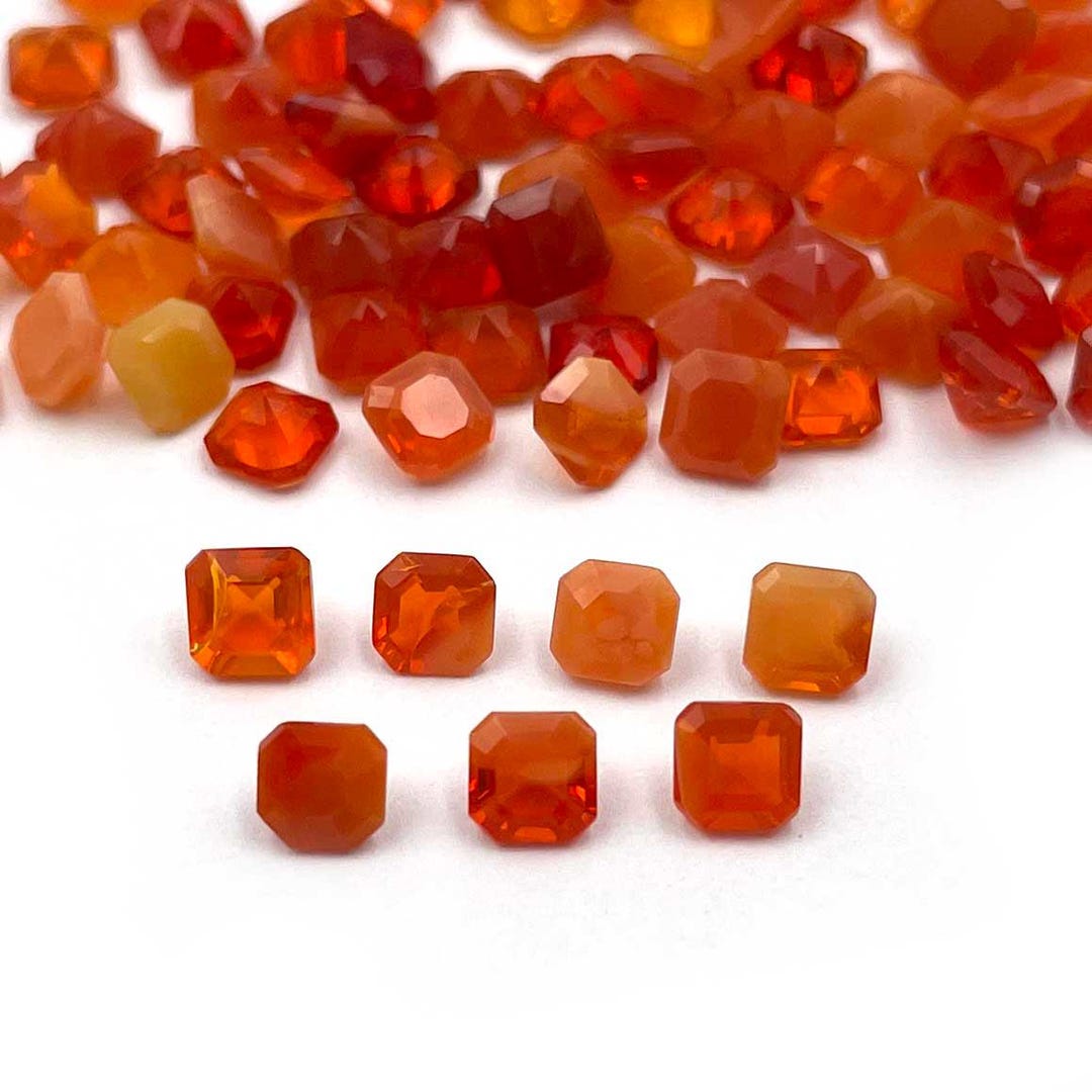 Natural Mexican Fire Opal Octagon Cut Loose Gemstone Lot 92 Pcs 4 MM 20 ...