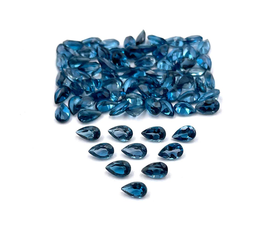 Natural London Blue Topaz Pear Cut Loose Gemstone Lot 19 Pcs 3*5 MM 5 ...